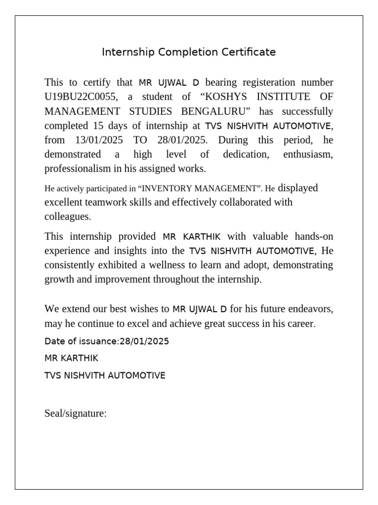 Internship Certificate | PDF