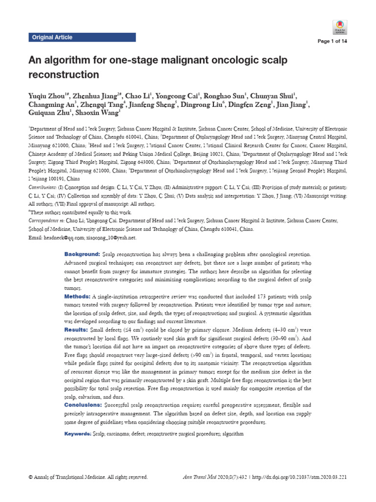 An Algorithm For One Stage Malignant Oncologic Scalp Reconstruction Pdf Surgery Surgical