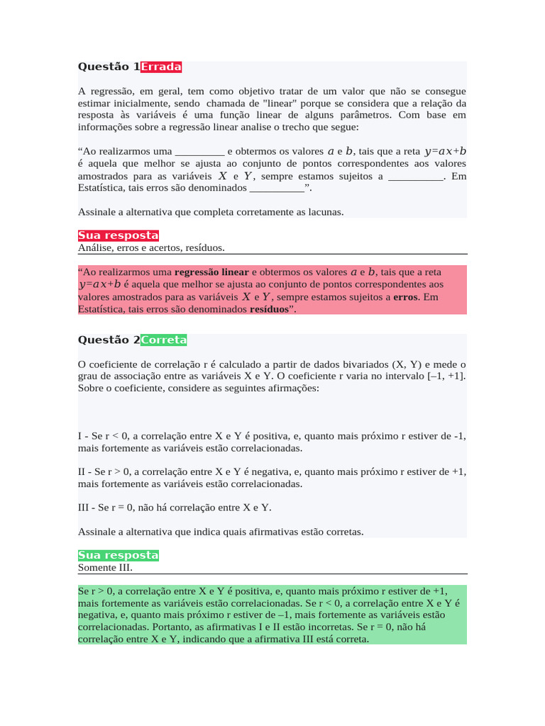 Correlação e Regressão Linear em Estatística | PDF | Matemática ...
