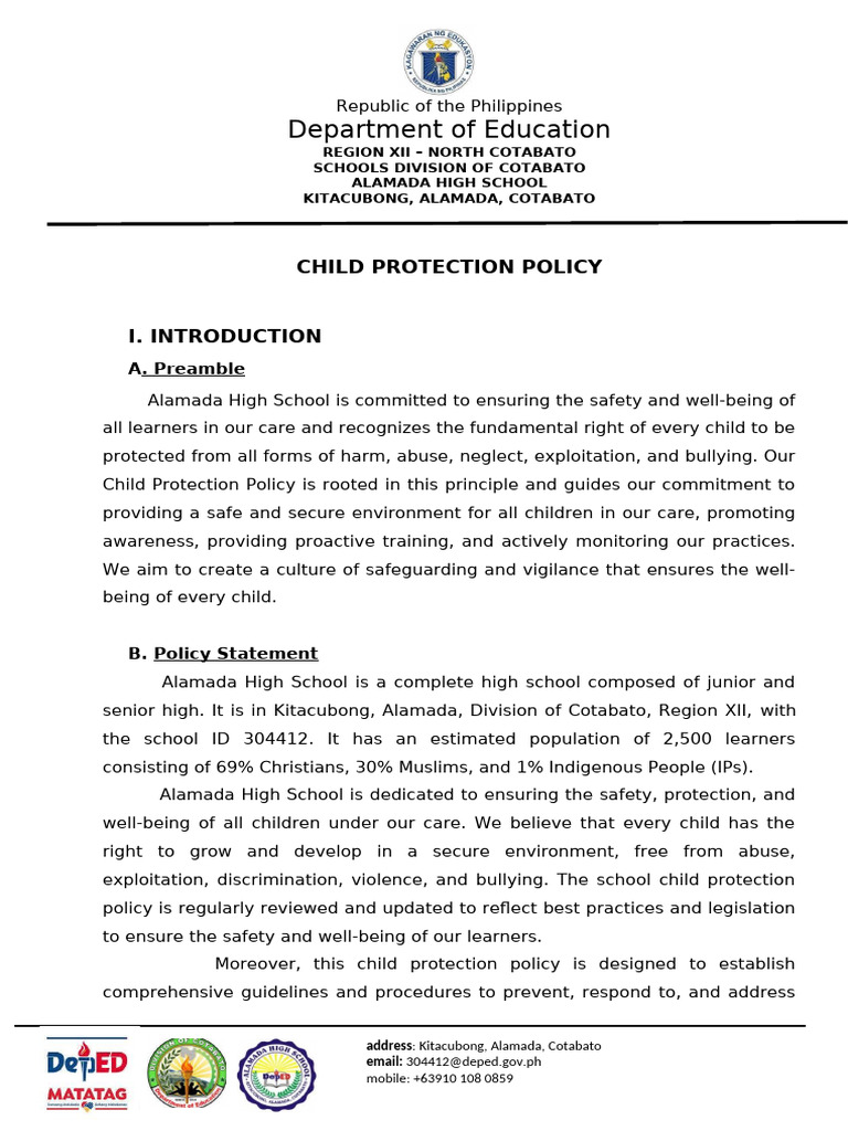 Alamada HS CPP Final Copy EDITED | PDF | Child Abuse | Child Protection