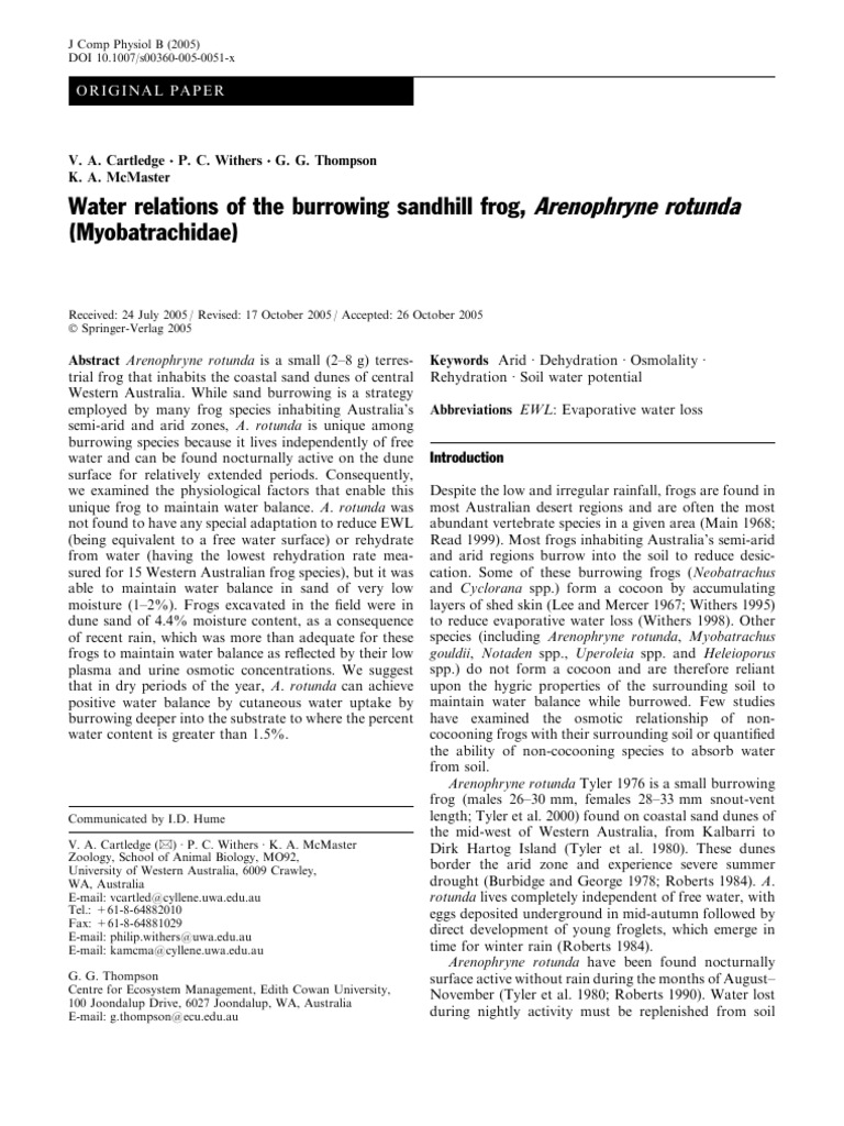 Rs Thompson and McMaster 2005 Water Relations of the Burrowing Sandhill ...