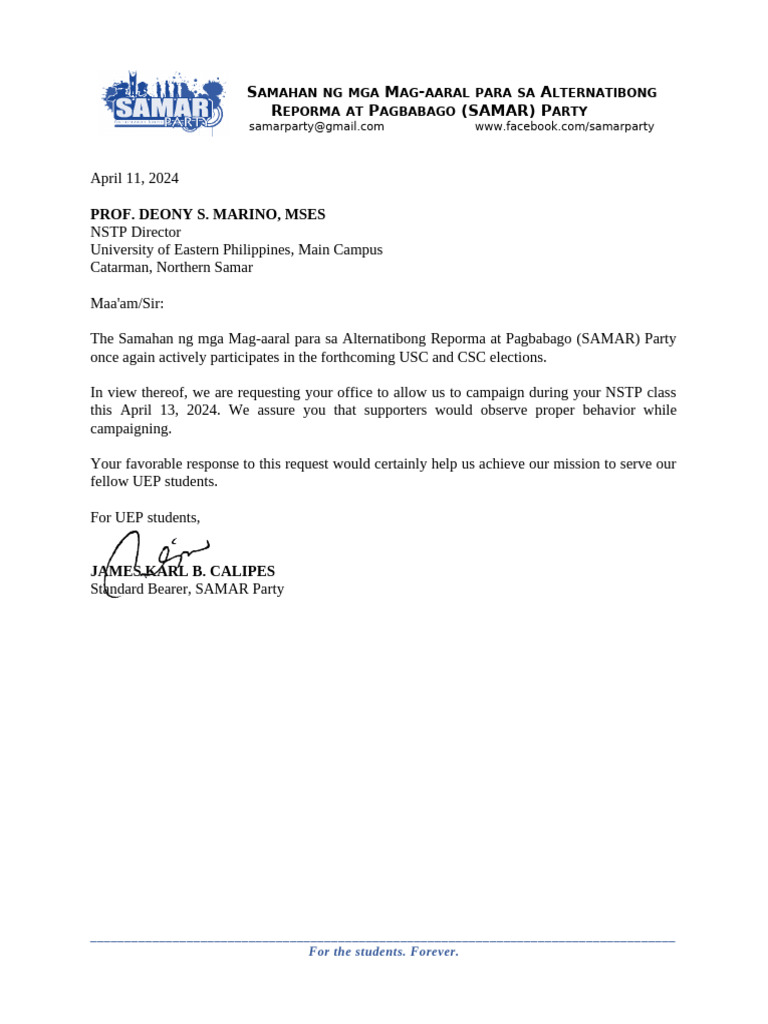 Letter For Rotc and CWTS | PDF