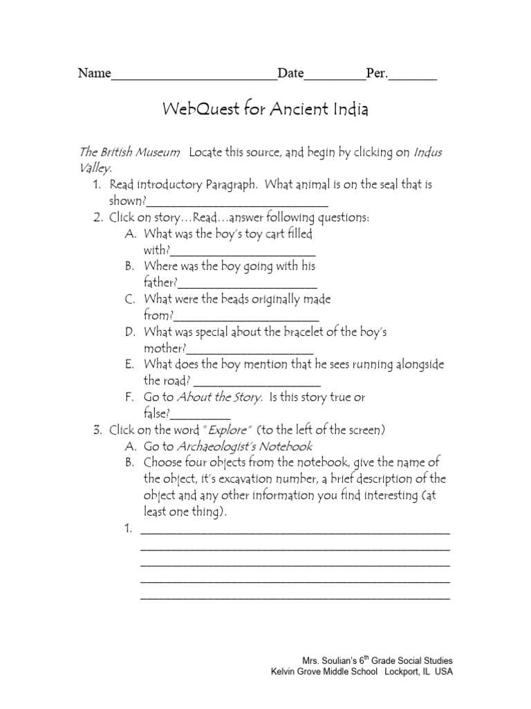 WebQuest: Explore Ancient India | PDF