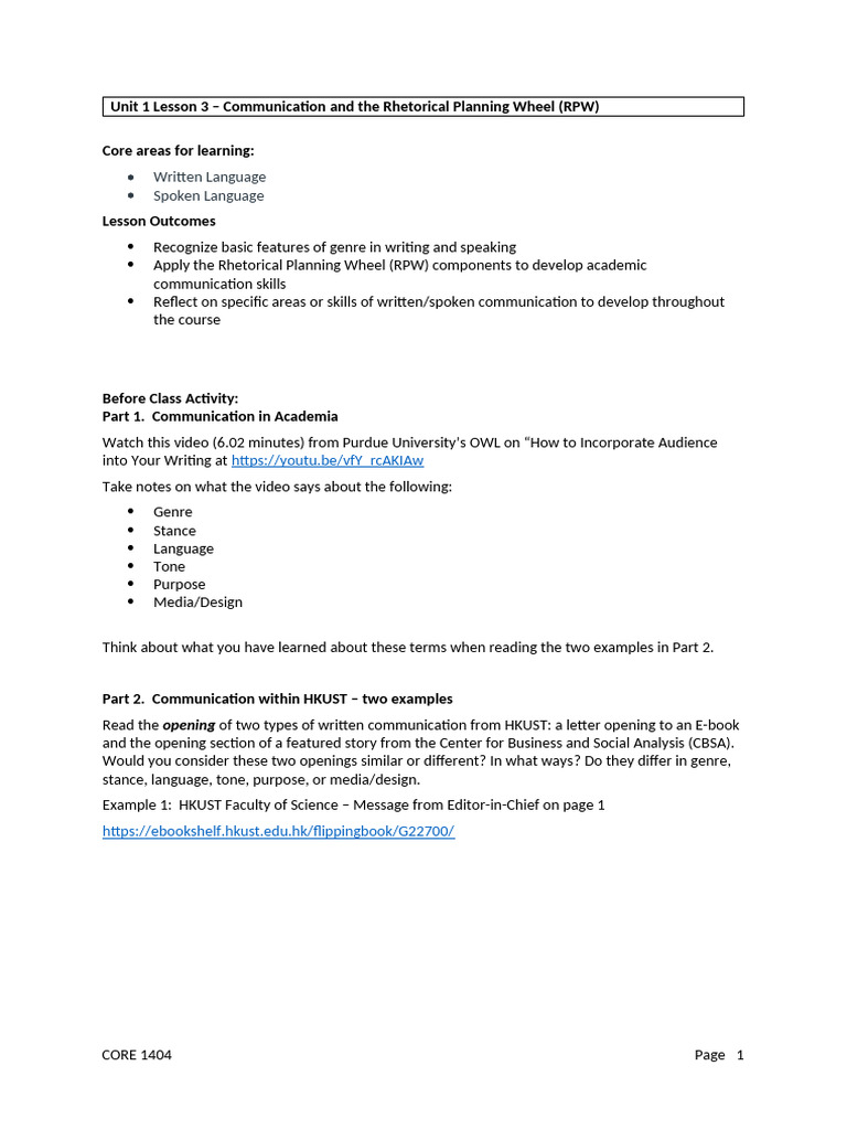 Unit 1 Lesson 3 SN Revised - Tagged | PDF | Genre | Communication