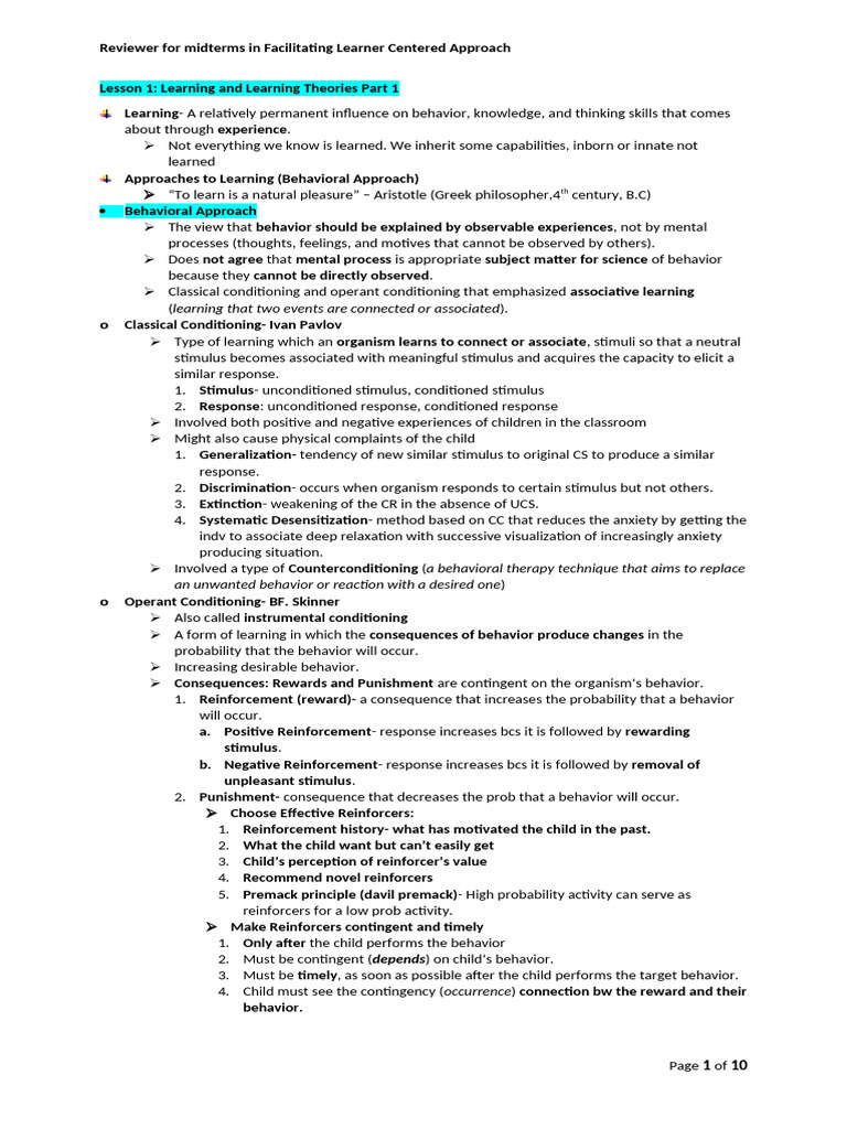 Midterm Review: Learning Theories Overview | PDF | Constructivism (Philosophy Of Education ...