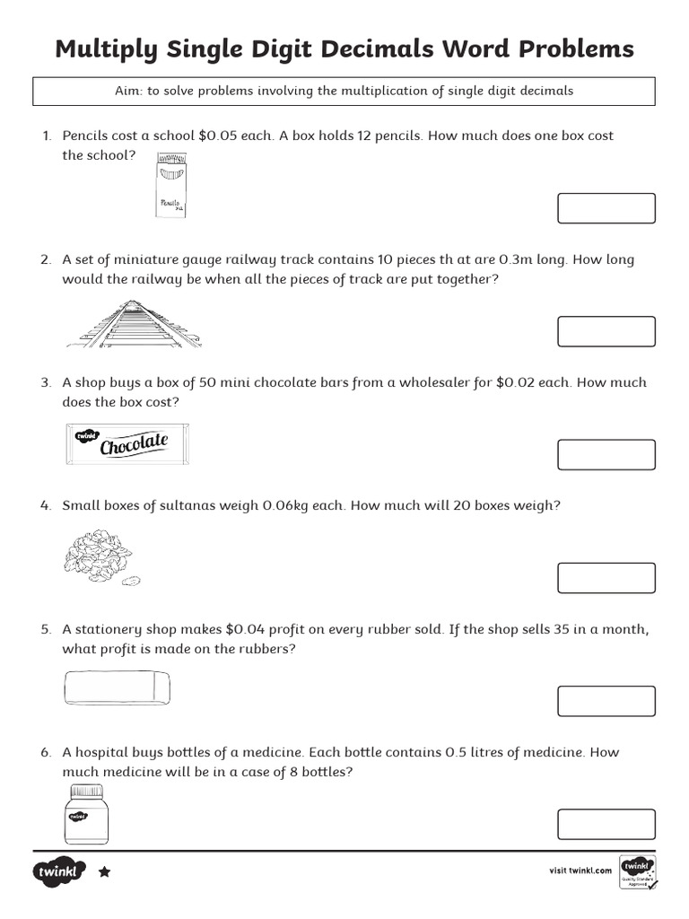 Au T M 197 Year 6 Multiply Singledigit Decimals Word Problems Activity ...