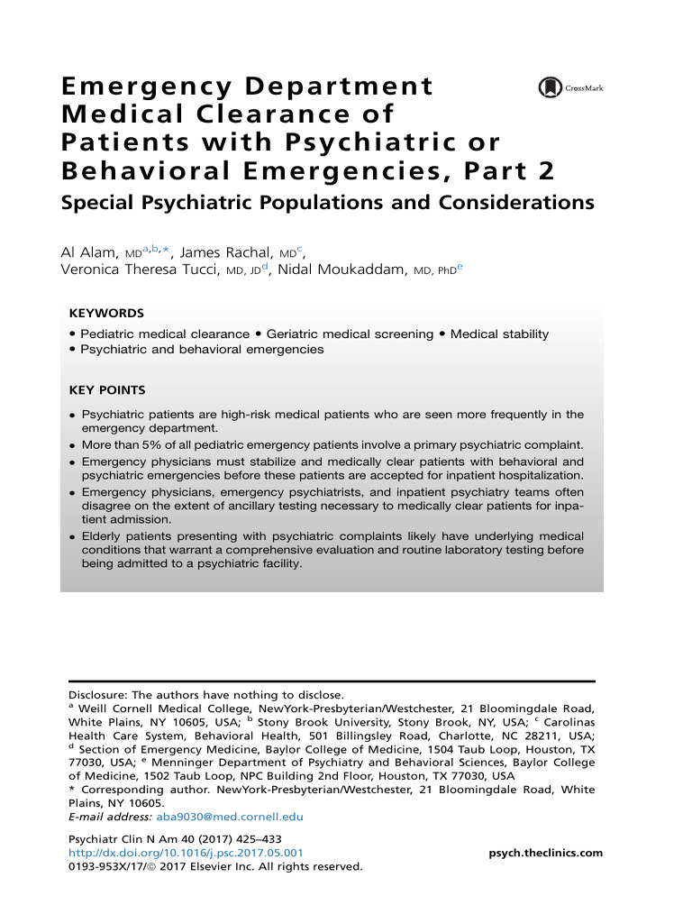 Psychiatric Emergency Medical Clearance Guide | PDF | Mental Disorder ...