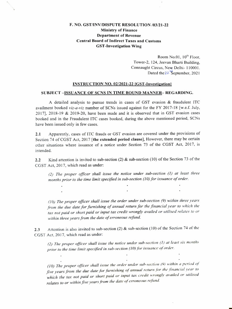 GST SCN Issuance Guidelines 2021 | PDF | Value Added Tax | Government