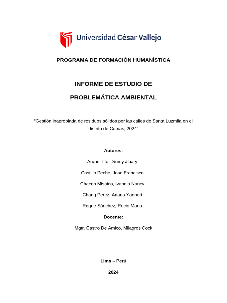 Estructura Del Informe de Problemática Ambiental Final | PDF | Residuos | Gestión de residuos