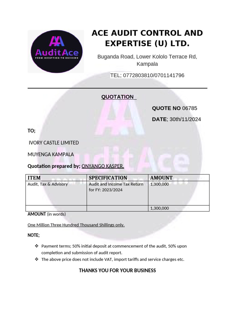 ACE AUDIT CONTROL AND EXPERTISE bob | PDF