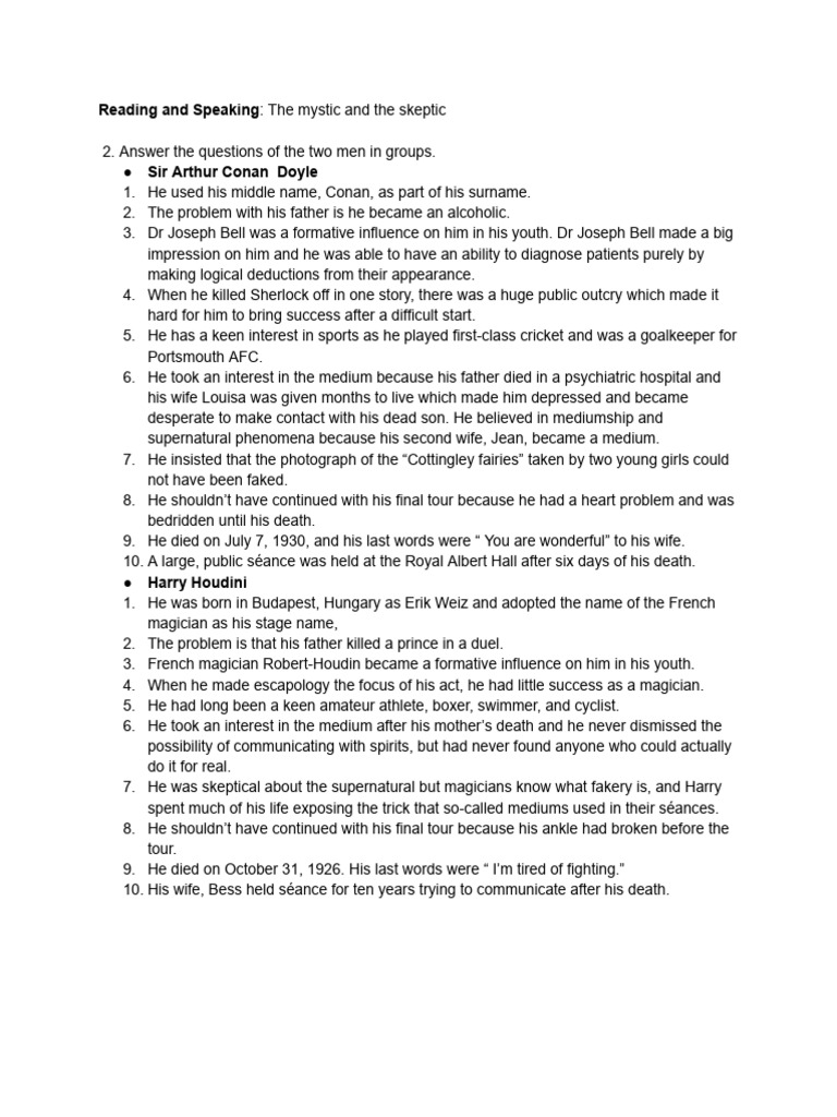 CE Reading | PDF | Mediumship | Arthur Conan Doyle