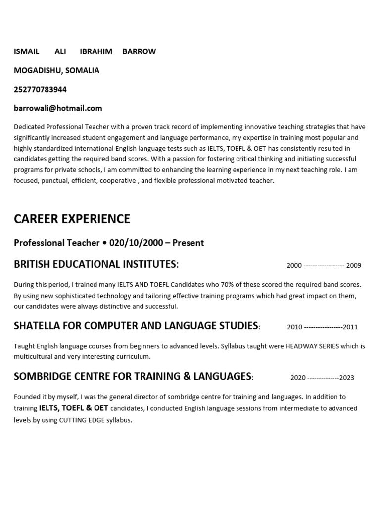 CV mine | PDF | Test Of English As A Foreign Language | English As A ...