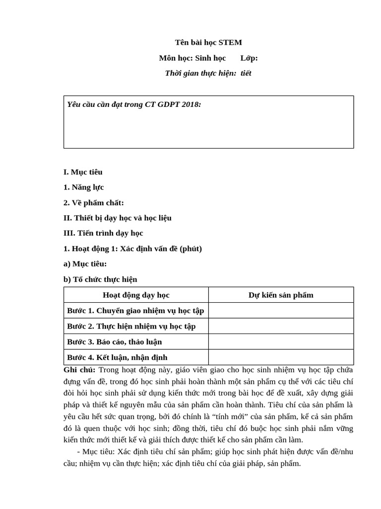 4. Mẫu KH bài dạy STEM | PDF