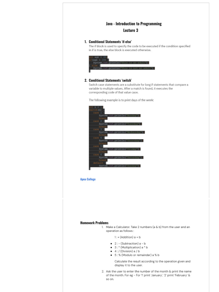 Java Lecture 3 - Google Docs | PDF