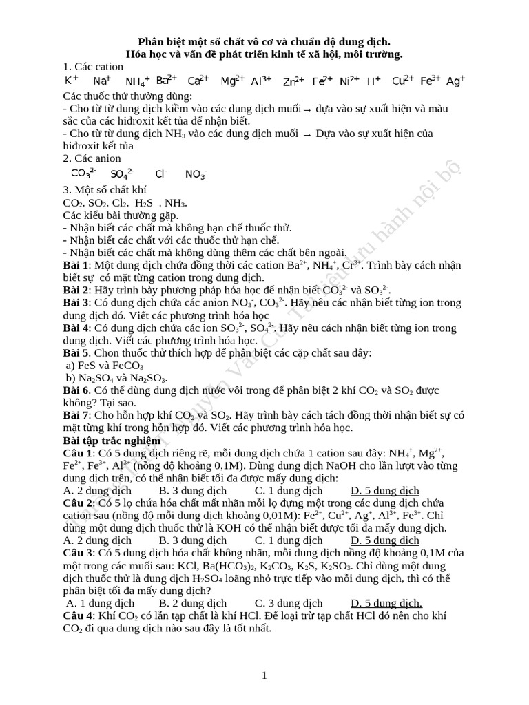 bai tap trac nghiem hoa moi truong hay co dap an | PDF