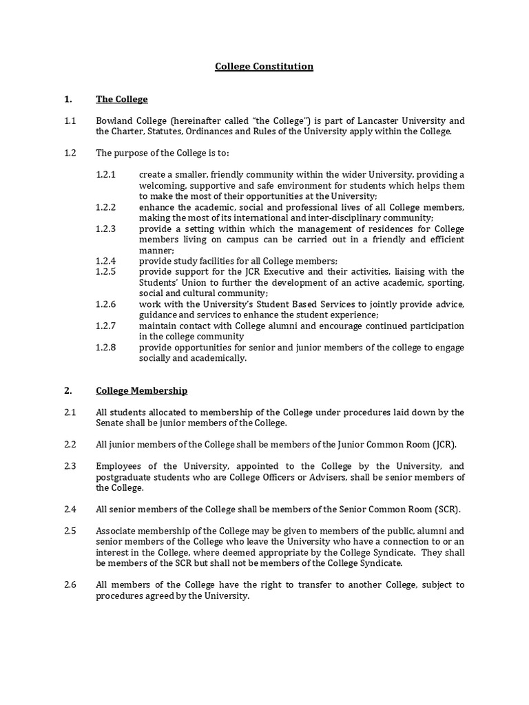 Bowland College Constitution Guide | PDF | United States Senate | Committee