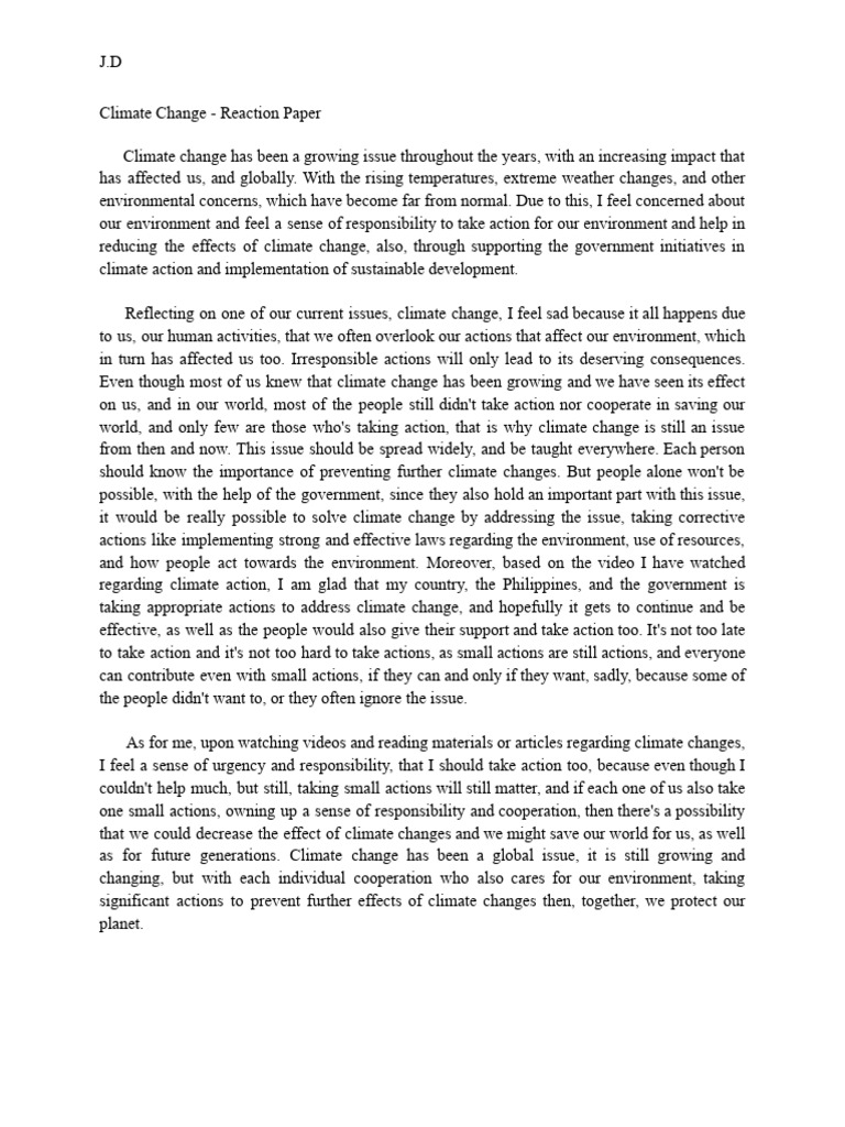 Climate Change - Reaction Paper-2 | PDF | Climate Change | Natural ...