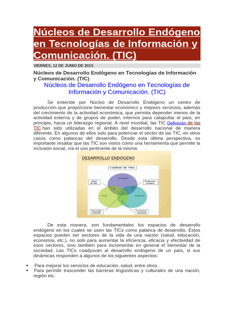 Núcleos de Desarrollo Endógeno en Tecnologías de Información y ...