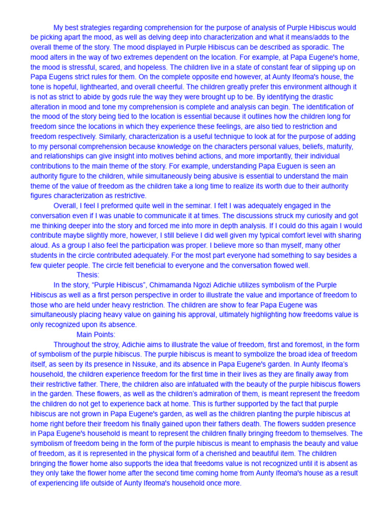 Analyzing Freedom in Purple Hibiscus | PDF | Behavioural Sciences ...