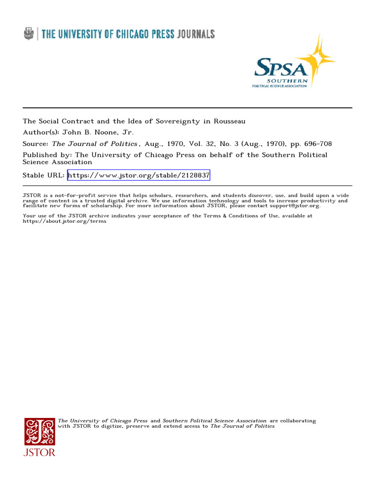 Rousseau's Sovereignty and Social Contract | PDF | Social Contract ...