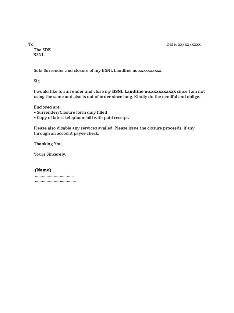 Application for BSNL Phone Surrender | PDF