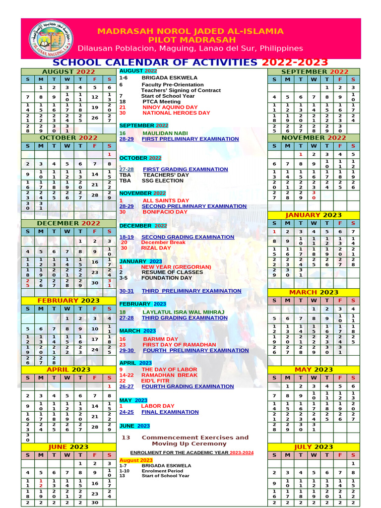 Calendar of Activities 2022 2023 2 | PDF | Philippines