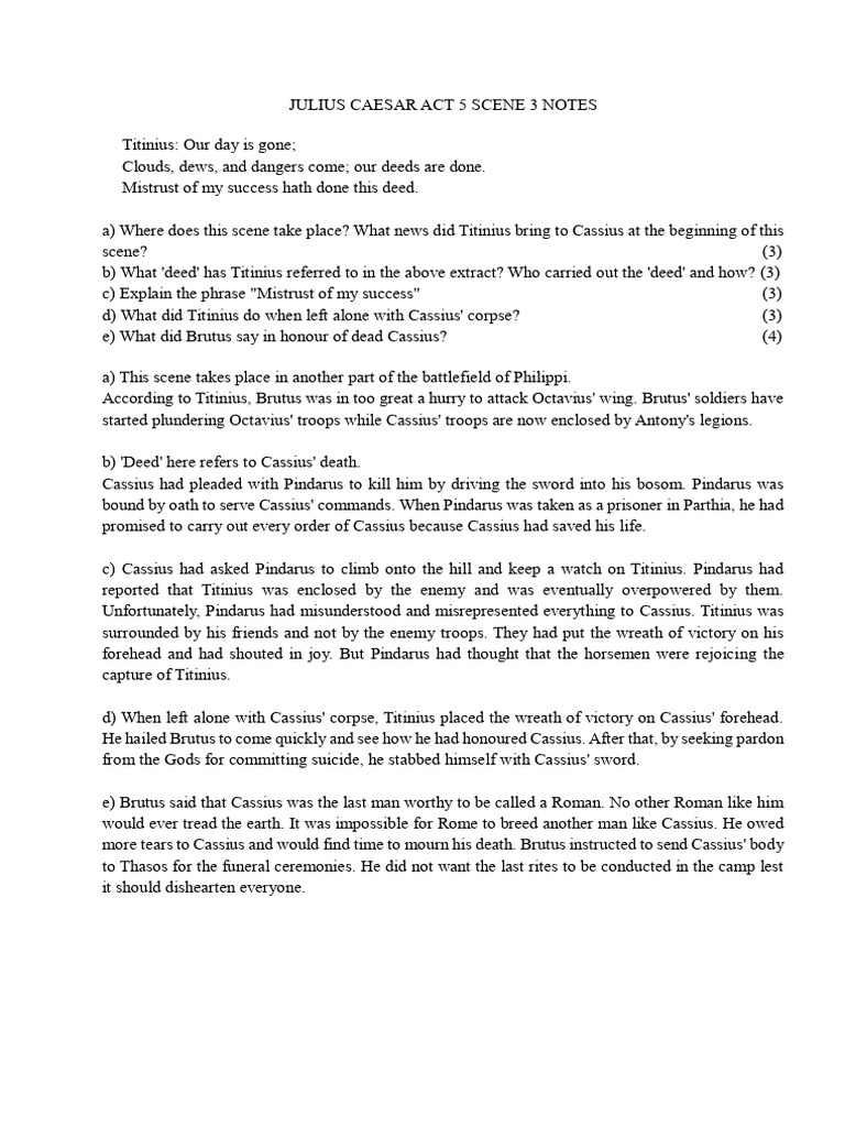 Julius Caesar Act 5 Scene 3 Notes | PDF | Ancient Europe | Ancient Romans