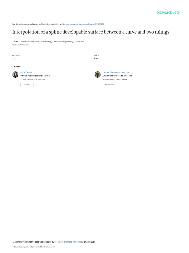 Interpolation of A Spline Developable Surface Betw | PDF | Analytic Geometry | Geometric Shapes