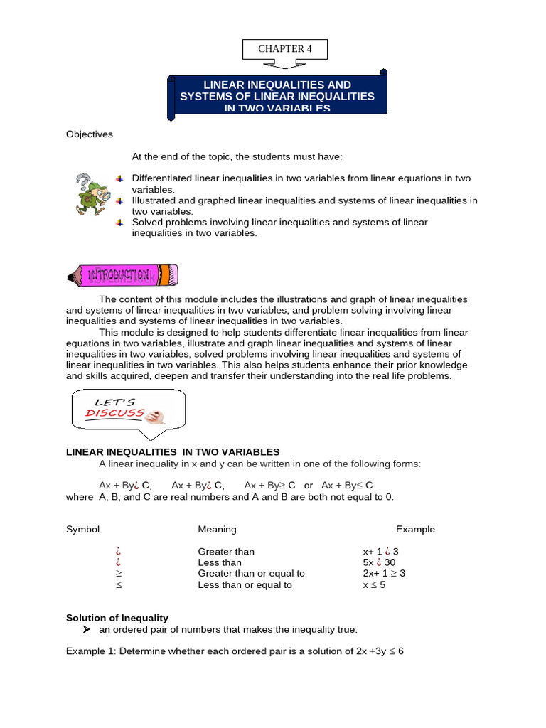 Chapter-4-LINEAR-INEQUALITIES-IN-TWO-VARIABLES-1-Copy | PDF | Variable (Mathematics) | Equations