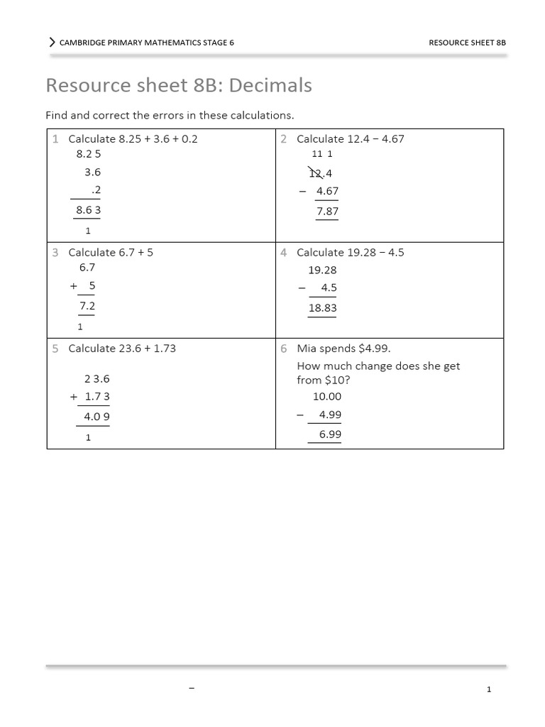 Decimal Calculation Error Correction | PDF