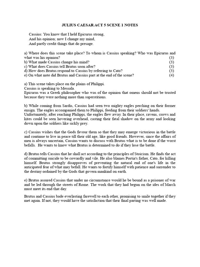 Julius Caesar Act 5 Scene 1 Notes | PDF