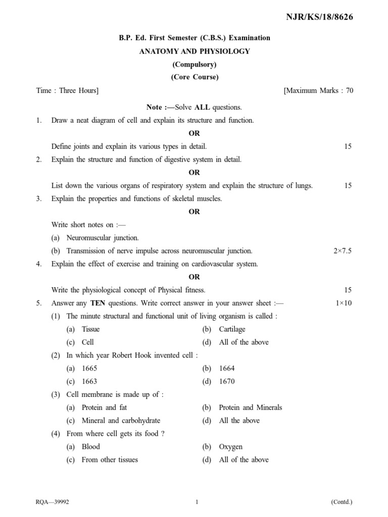 Physical education question paper | PDF | Skeletal Muscle | Tissue ...