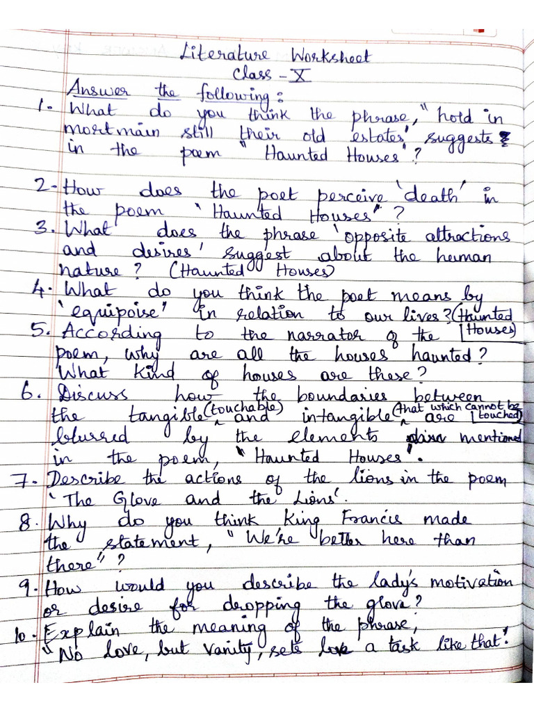 CL 10 Literature Worksheet Questions For Practice 1734028132 | PDF