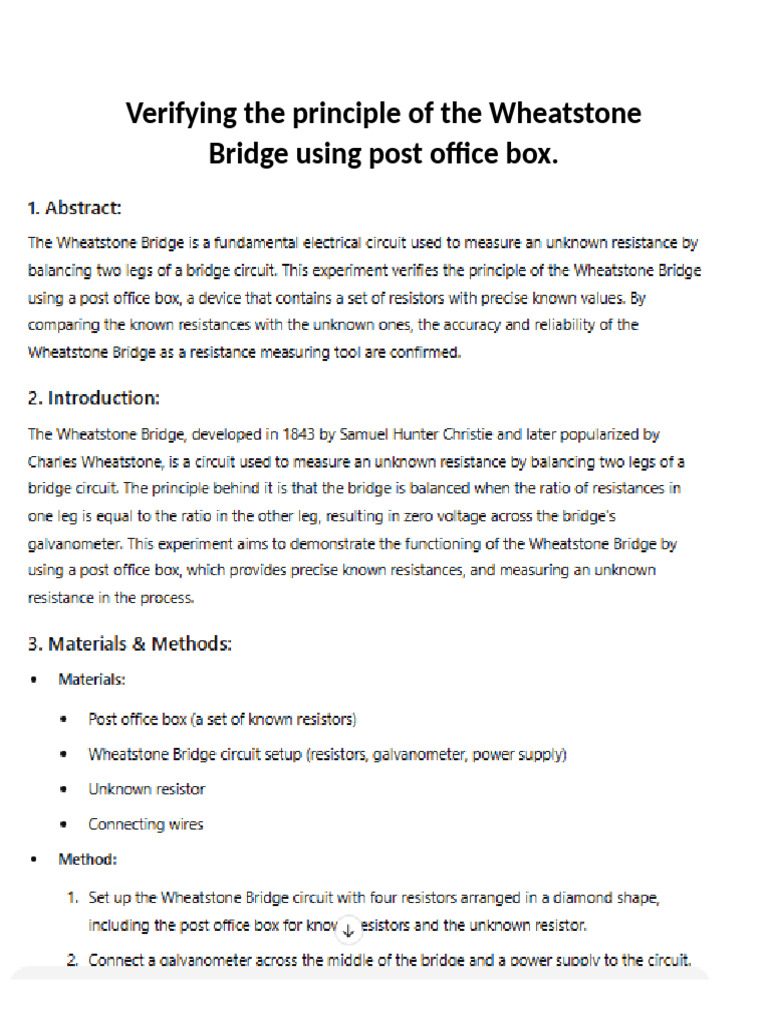Verifying The Principle of The Wheatstone Bridge Using Post Office Box ...