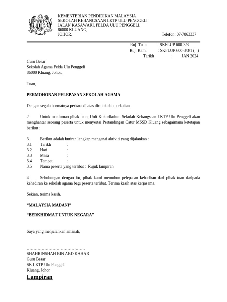 3) Surat Pelepasan Sek. Agama Penggeli | PDF