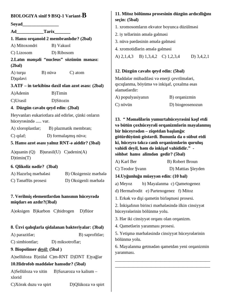 BIOLOGIYA 9 BSQ-1 B yeni | PDF