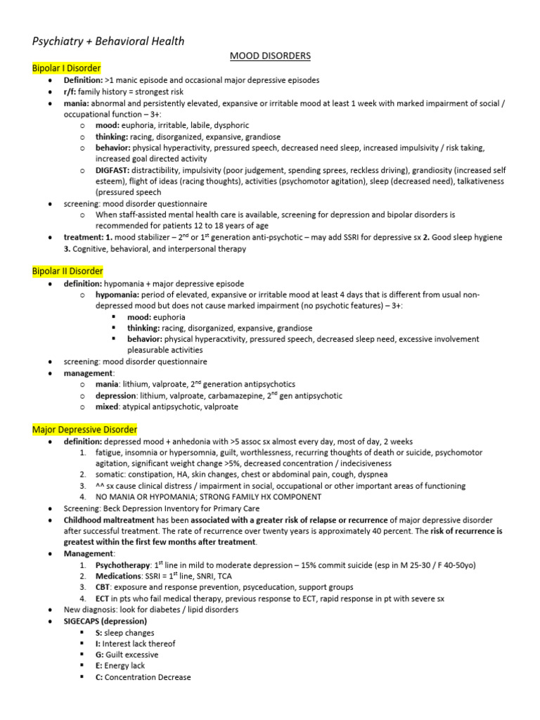 Psychiatry-Study-Guide- | PDF | Major Depressive Disorder | Mania
