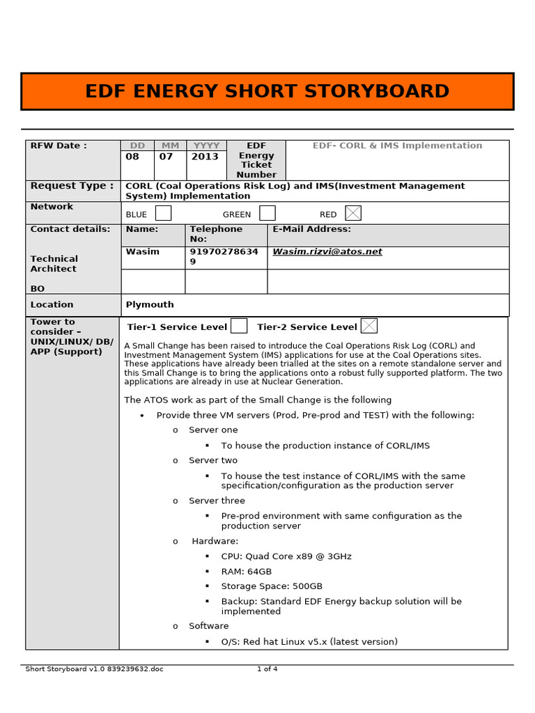 EDF Energy CORL & IMS Implementation Plan | PDF | Databases | Server ...