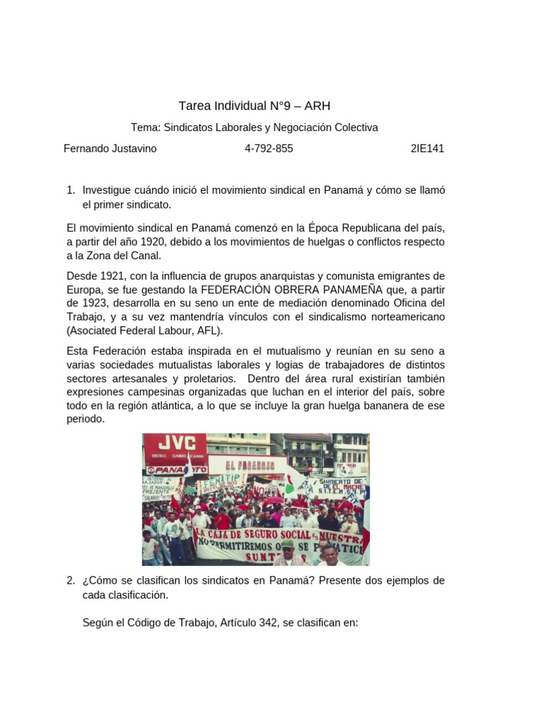 Tarea 9 ARH | PDF | Sindicato | Panamá