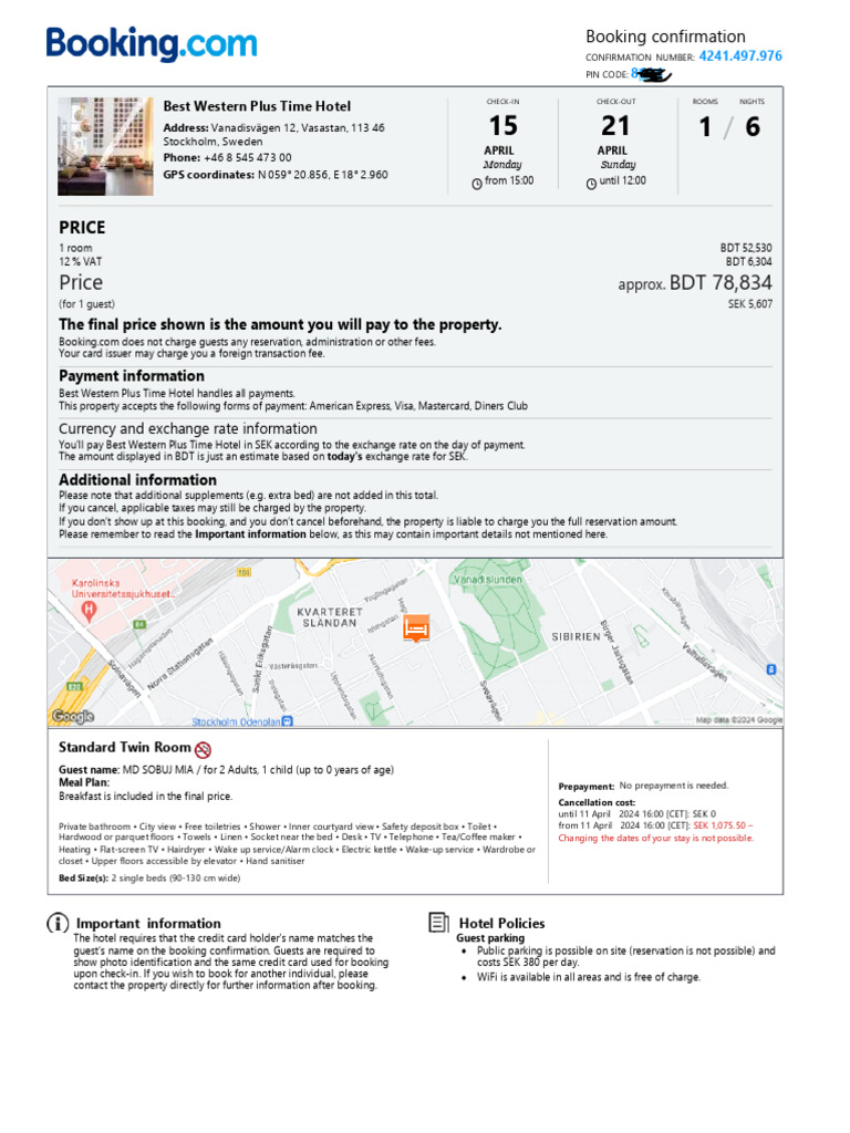 Best Western Plus Time Hotel Booking Confirmation | PDF | Payments ...