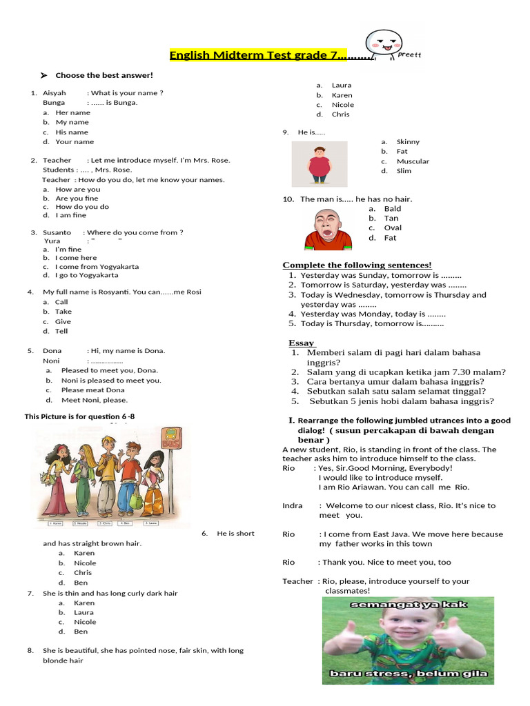 Grade 7 English Midterm Test Guide | PDF