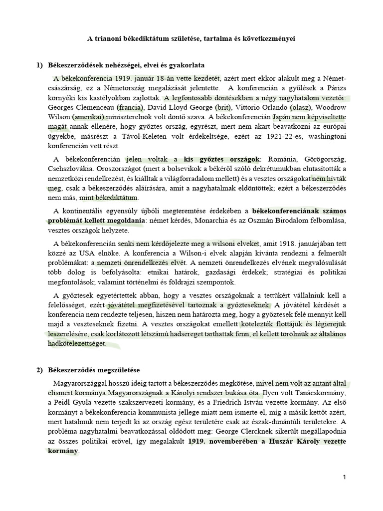 A Trianoni Békediktátum Születése | PDF