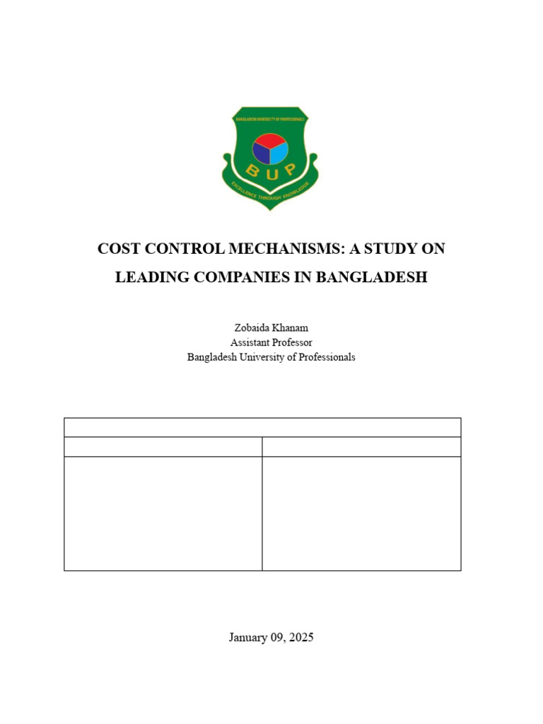 Cost Control Mechanisms A Study On Leading Companies in Bangladesh ...