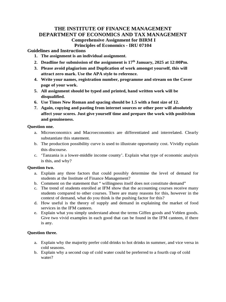 Comprehensive Assignment For Principles of Economics - 055617 | PDF