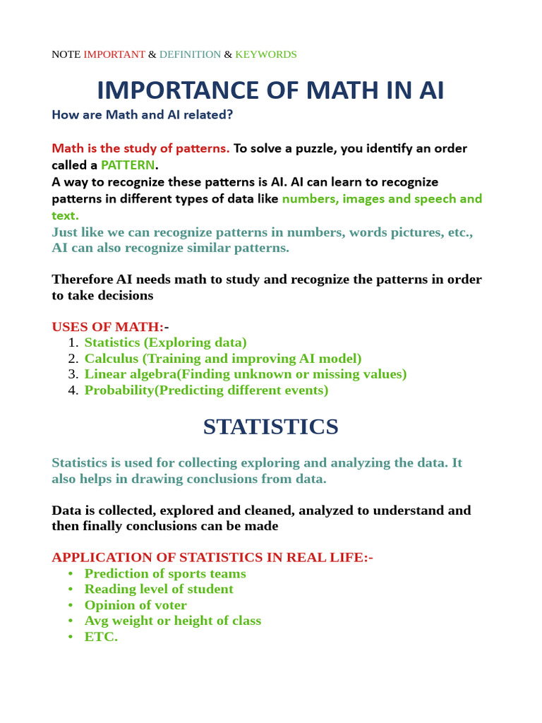 AI Notes Gen AI & Maths in AI | PDF | Artificial Intelligence ...