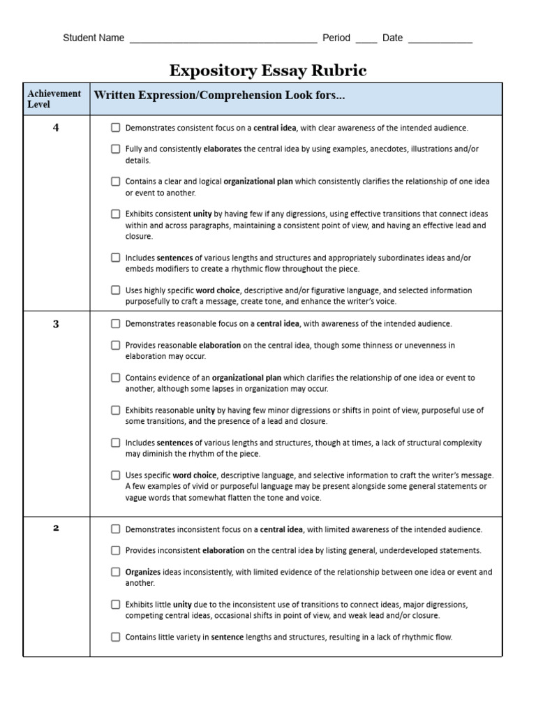 Expository Essay Rubric | PDF | Verb | Comma