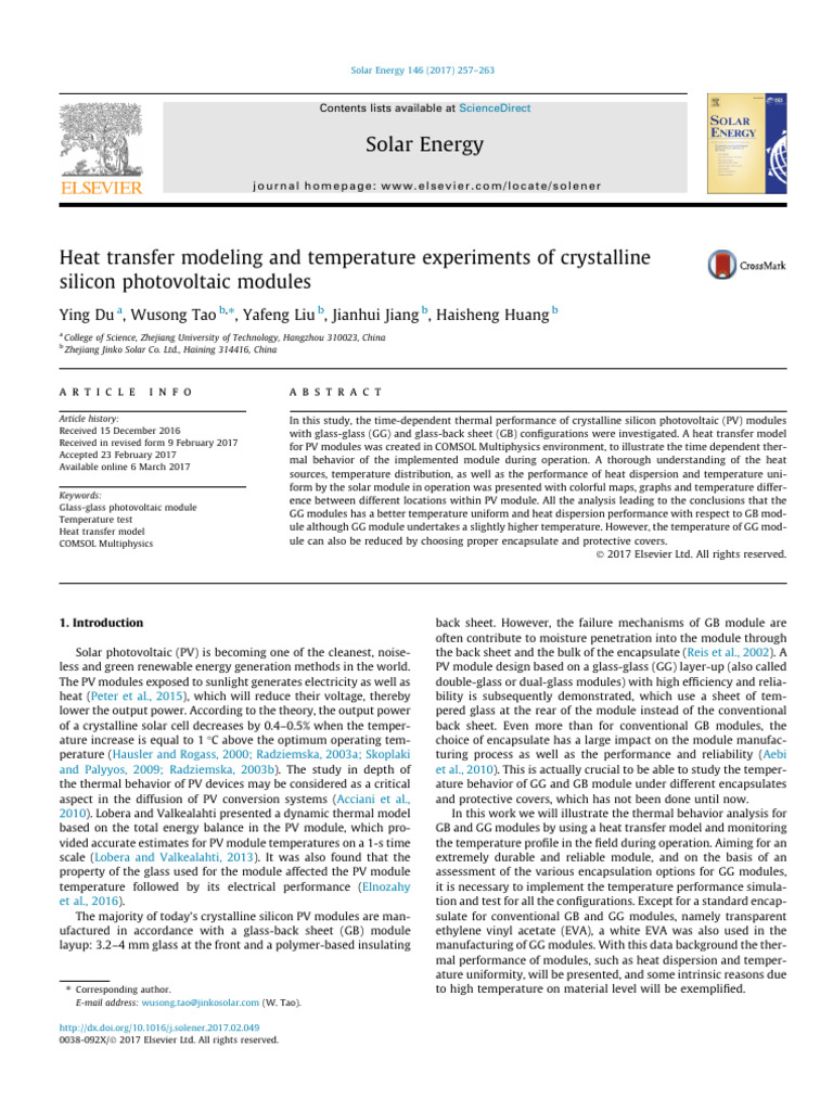 Heat Transfer Modeling and Temperature Experiments of Crystalline | PDF | Photovoltaics | Solar ...