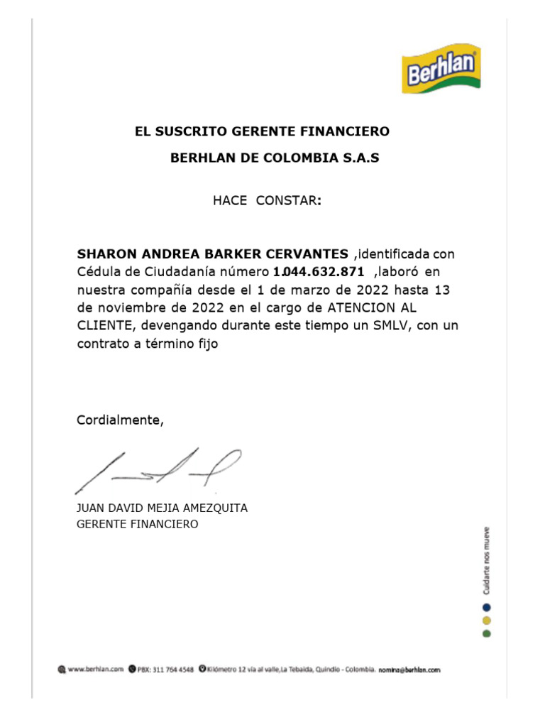 Constancia Laboral Sharon Barker 2022 | PDF