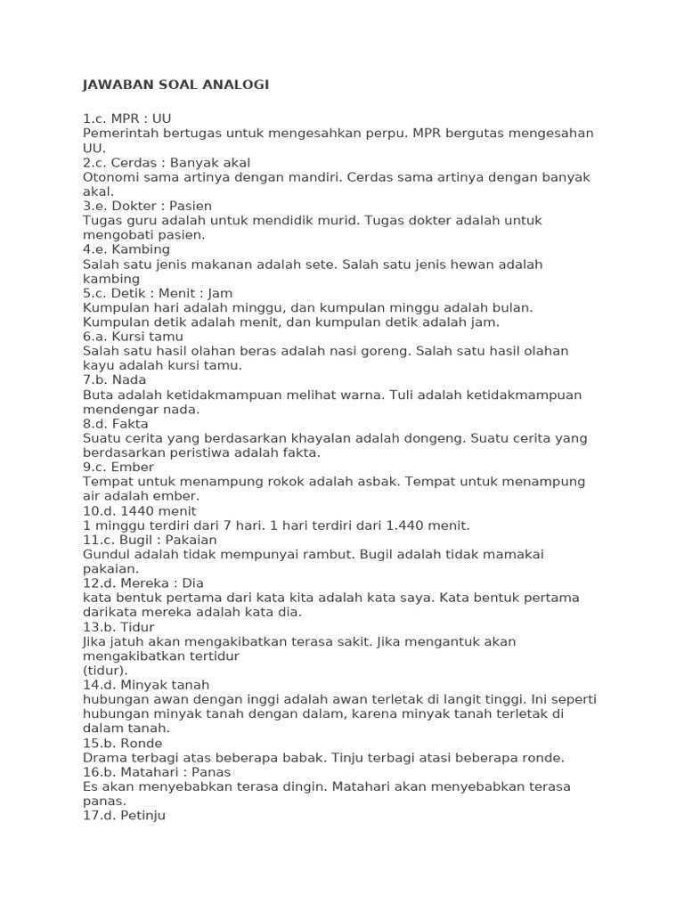 Jawaban Soal Analogi | PDF