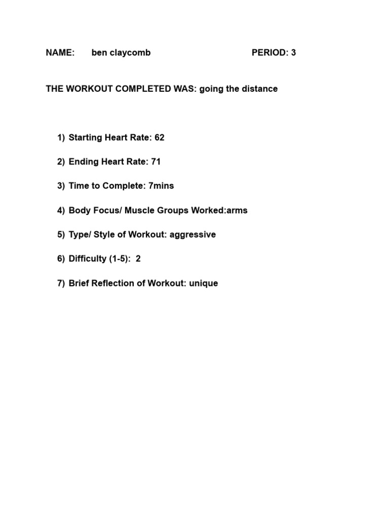 Benjamin Claycomb - Physical Education Makeup Class Workout Log | PDF